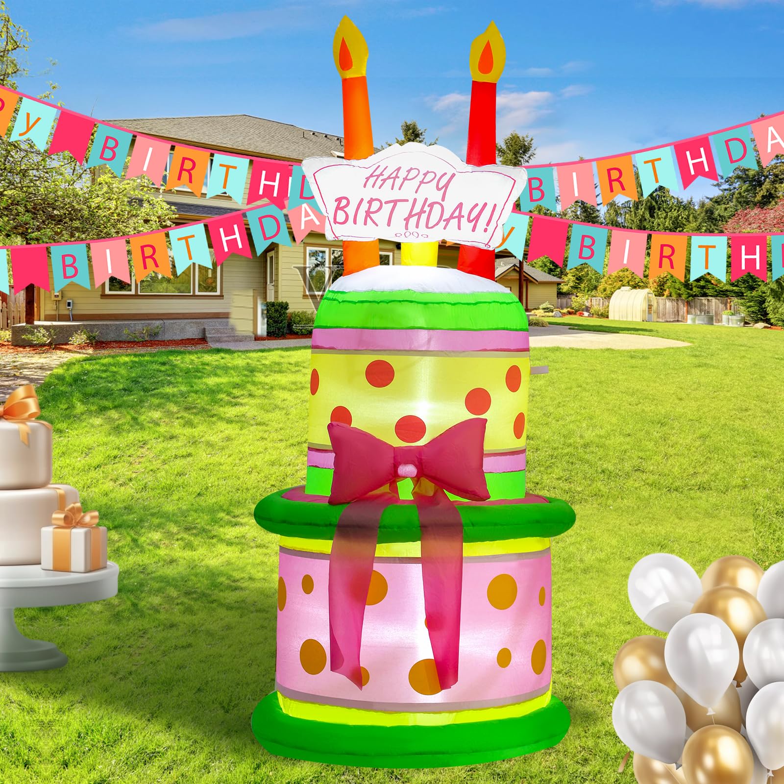 SHDEJTG 6 Feet Birthday Cake Inflatable Decoration Happy Birthday Cake ...