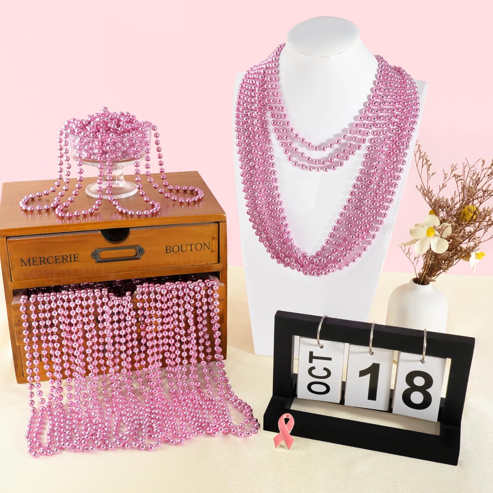 Snapklik.com : 50 PCS Pink Bead Necklace, 33" Pink Mardi Gras Beads ...