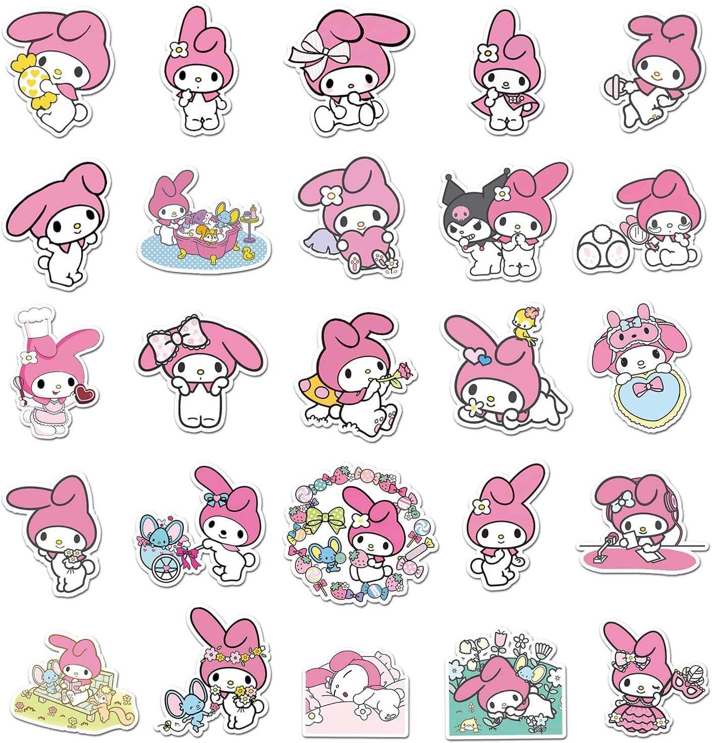 Buy My Melody Stickers Kawaii Waterproof Vinyl Stickers Pack of 50 ...