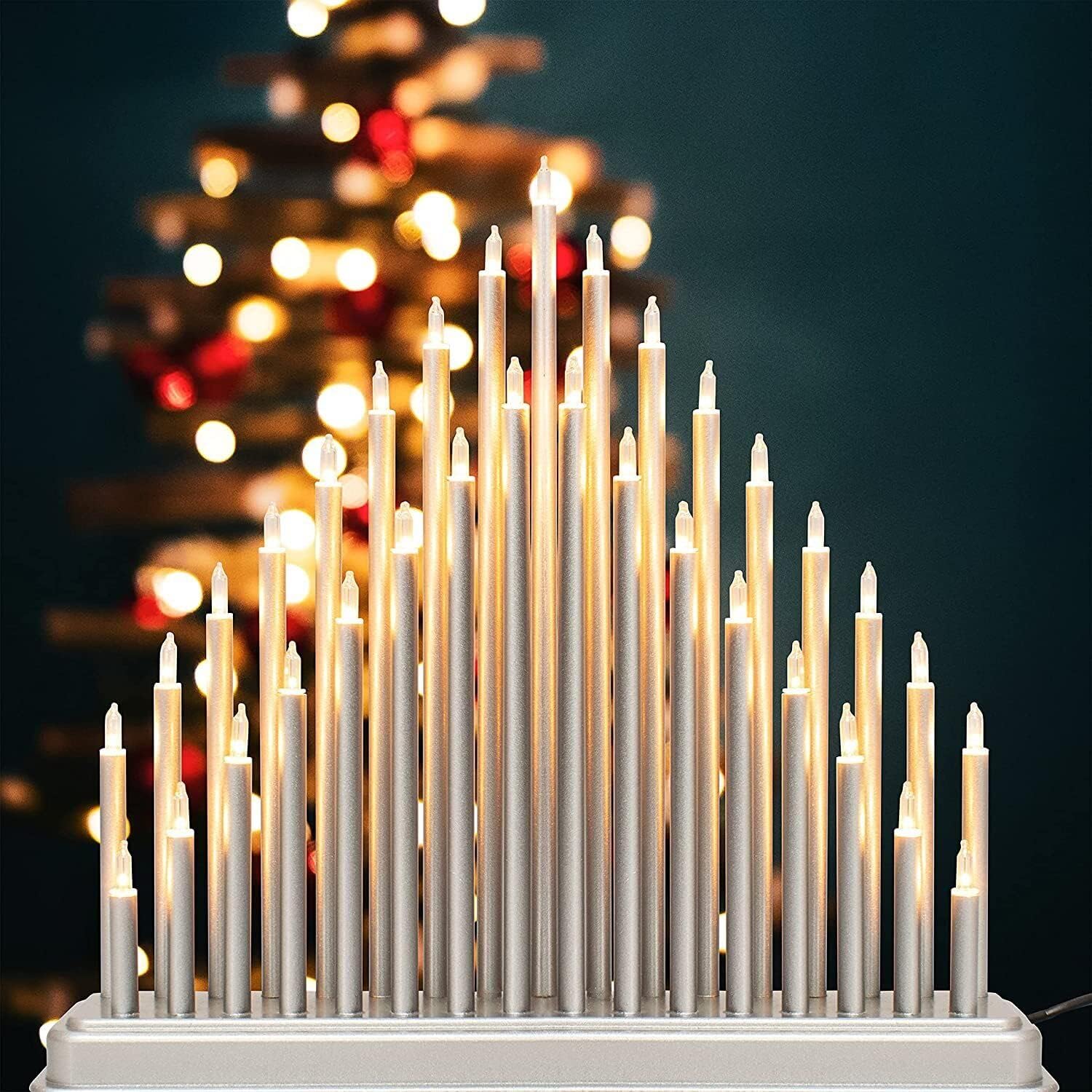 EZ Pack Nordic 33 Warm White LEDS 34cm Silver Candle Bridge with Lights ...