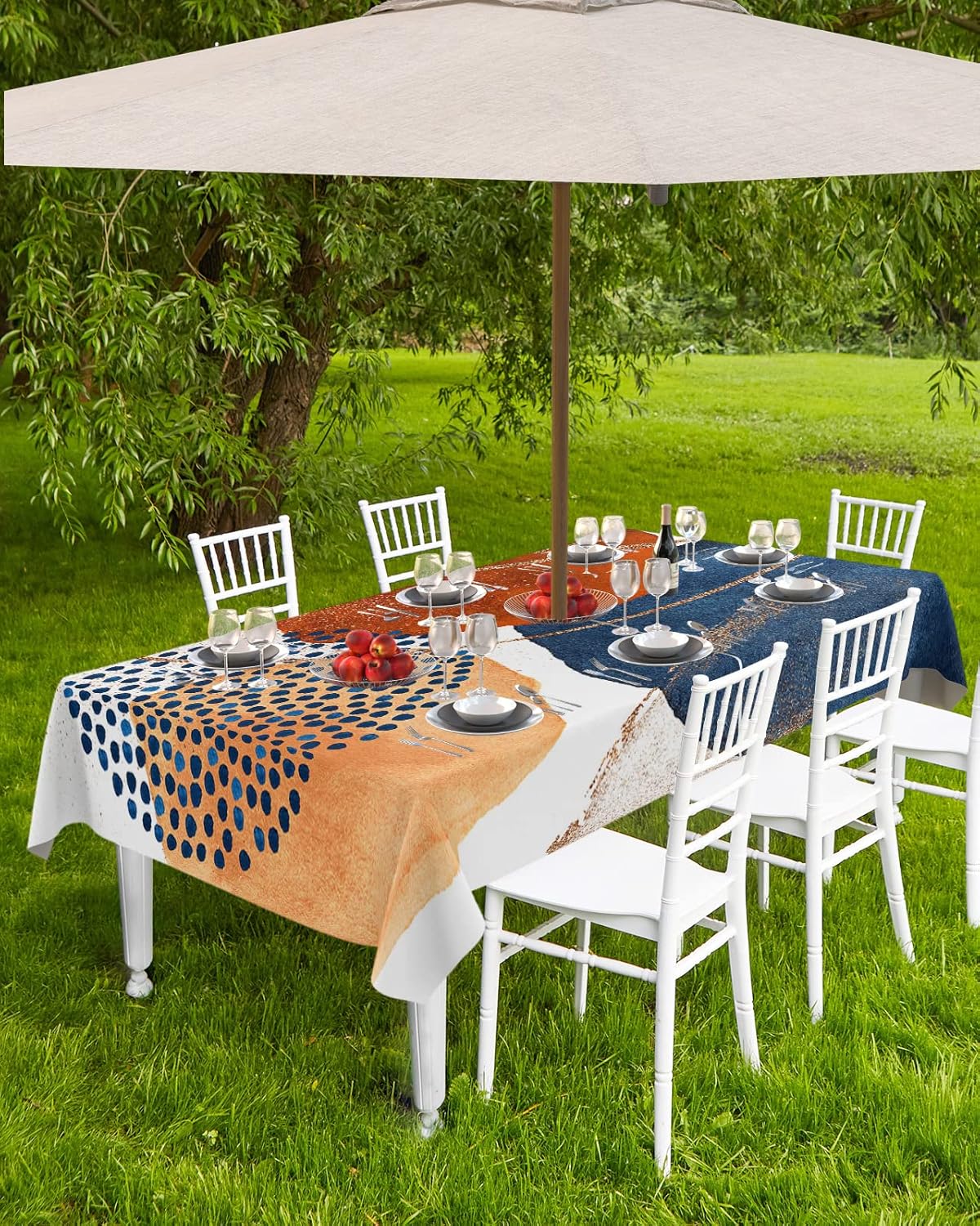 Amazon.com: Outdoor Tablecloth with Umbrella Hole and Zipper,Mid ...