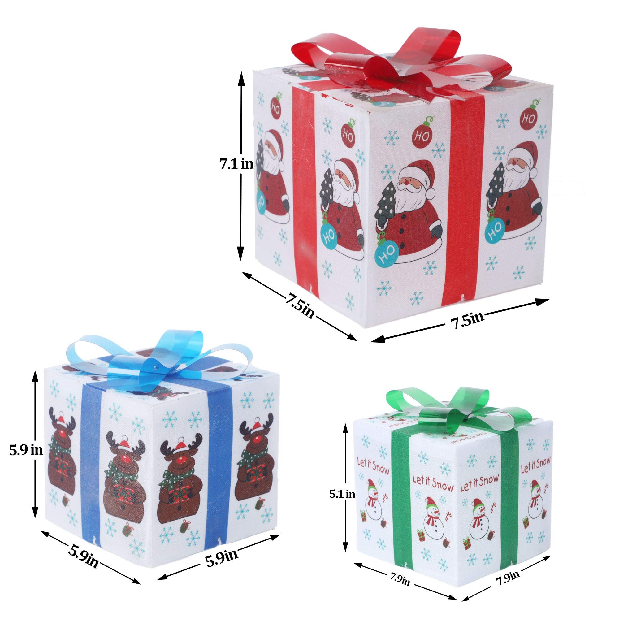 DR.DUDU Set of 3 Christmas Lighted Boxes, PVC Material Boxes with Santa ...