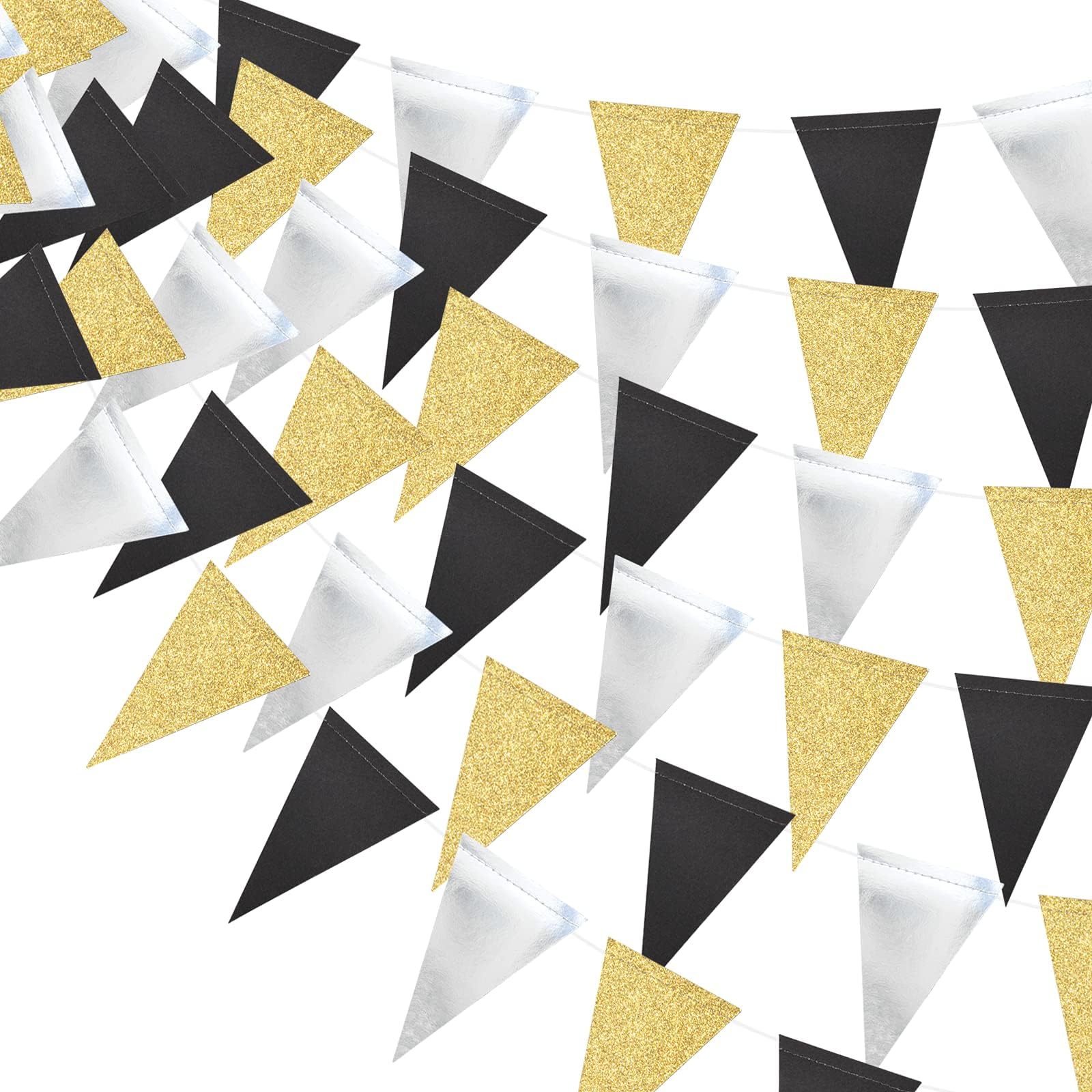 Amazon.com: 39 Ft Black Gold Triangle Pennant Banner Metallic Foil ...