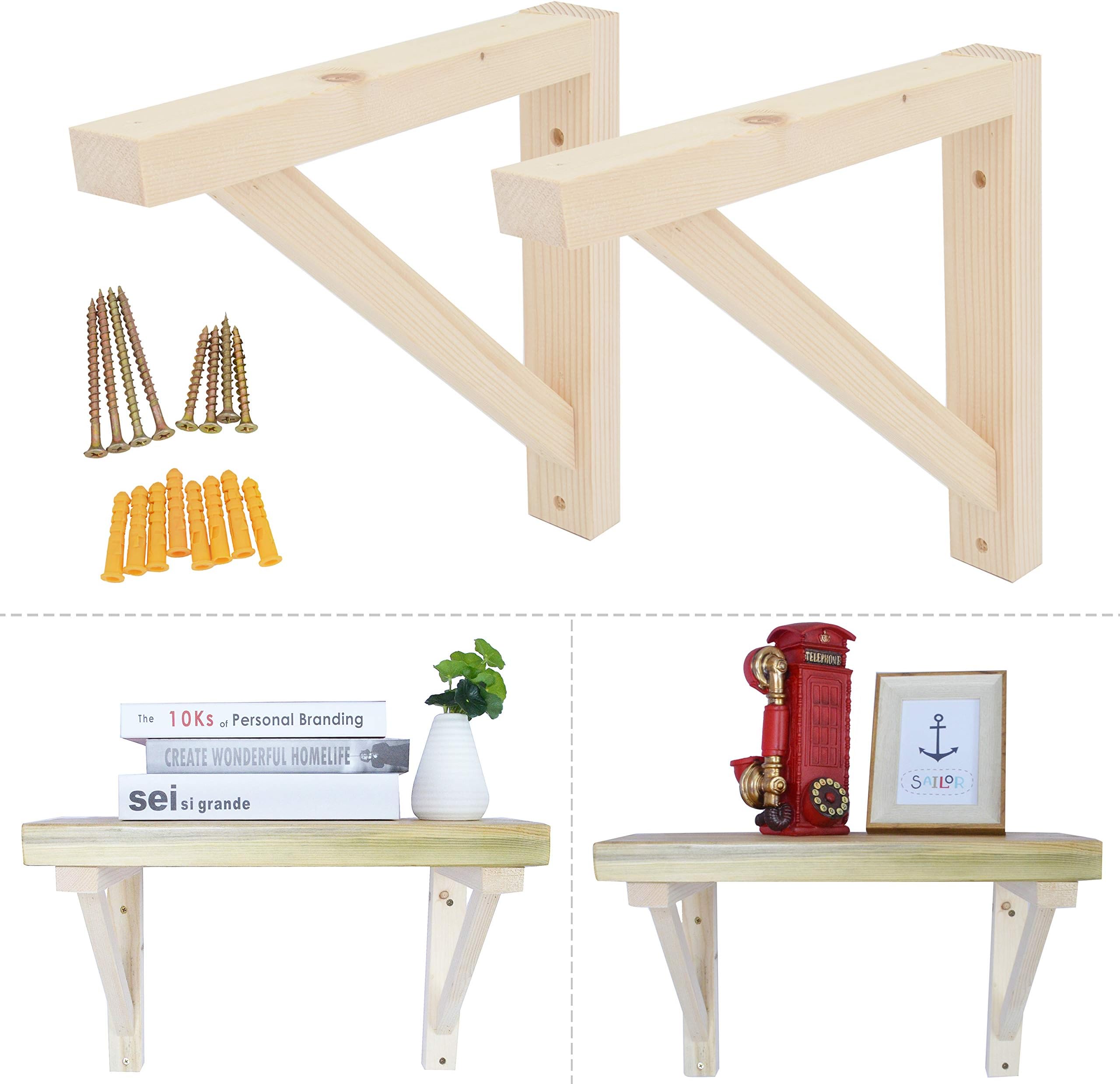 Amazon.com: Purife 2 Pack 10 Inch Triangle Wood Shelf Bracket Wall ...