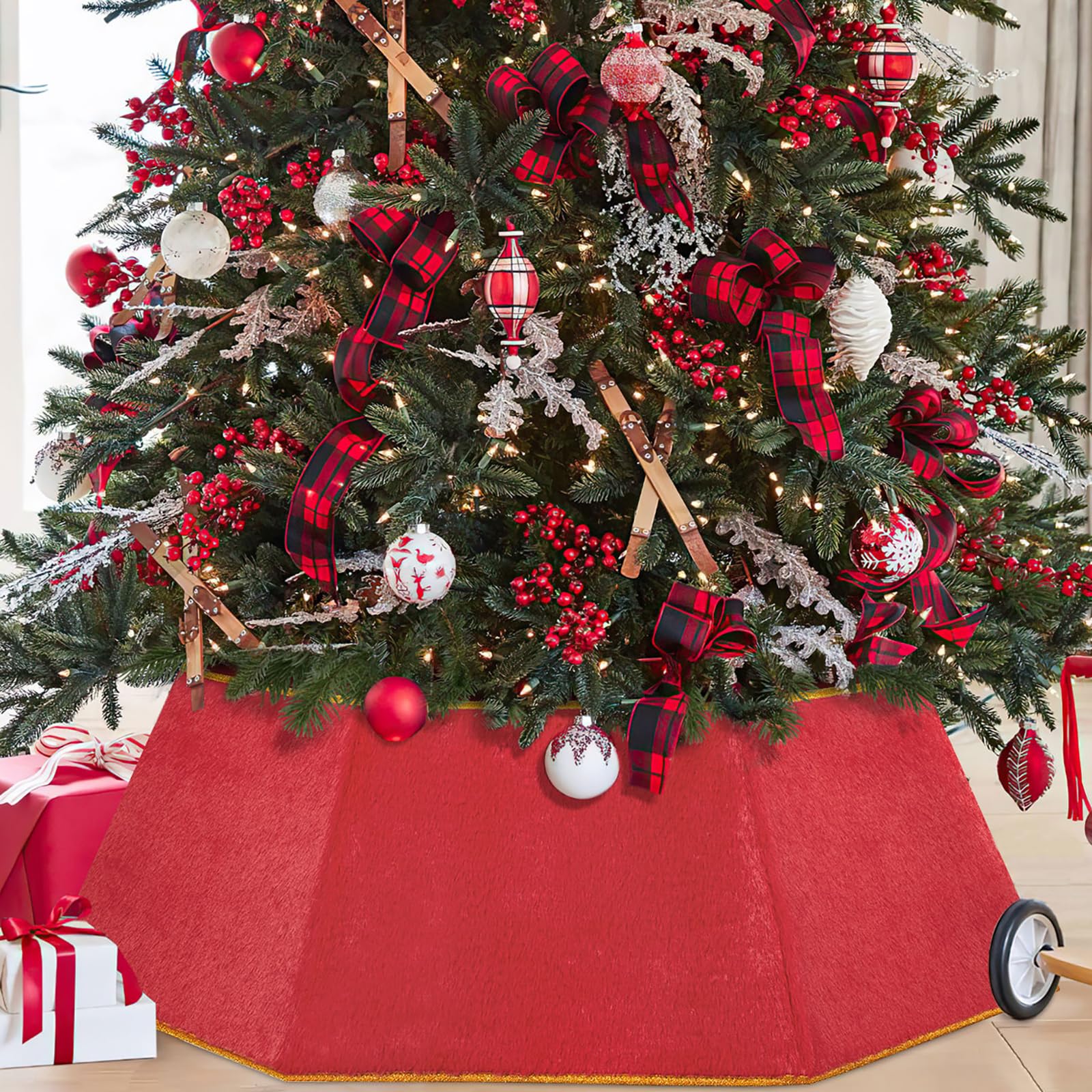 Amazon.com: Red Christmas Tree Collar Cover - Faux Fur Pencil Tree ...