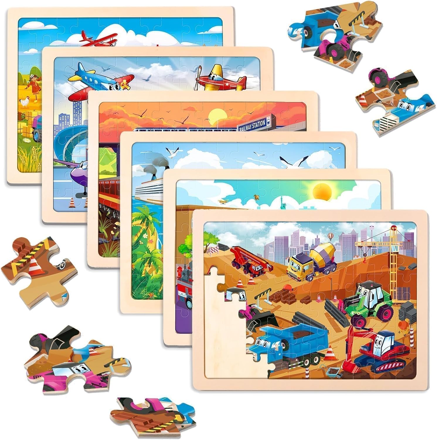 Amazon.com: EggSun Wooden Puzzles for Kids Ages 4-6,4-8,6 Pack 60Pcs ...