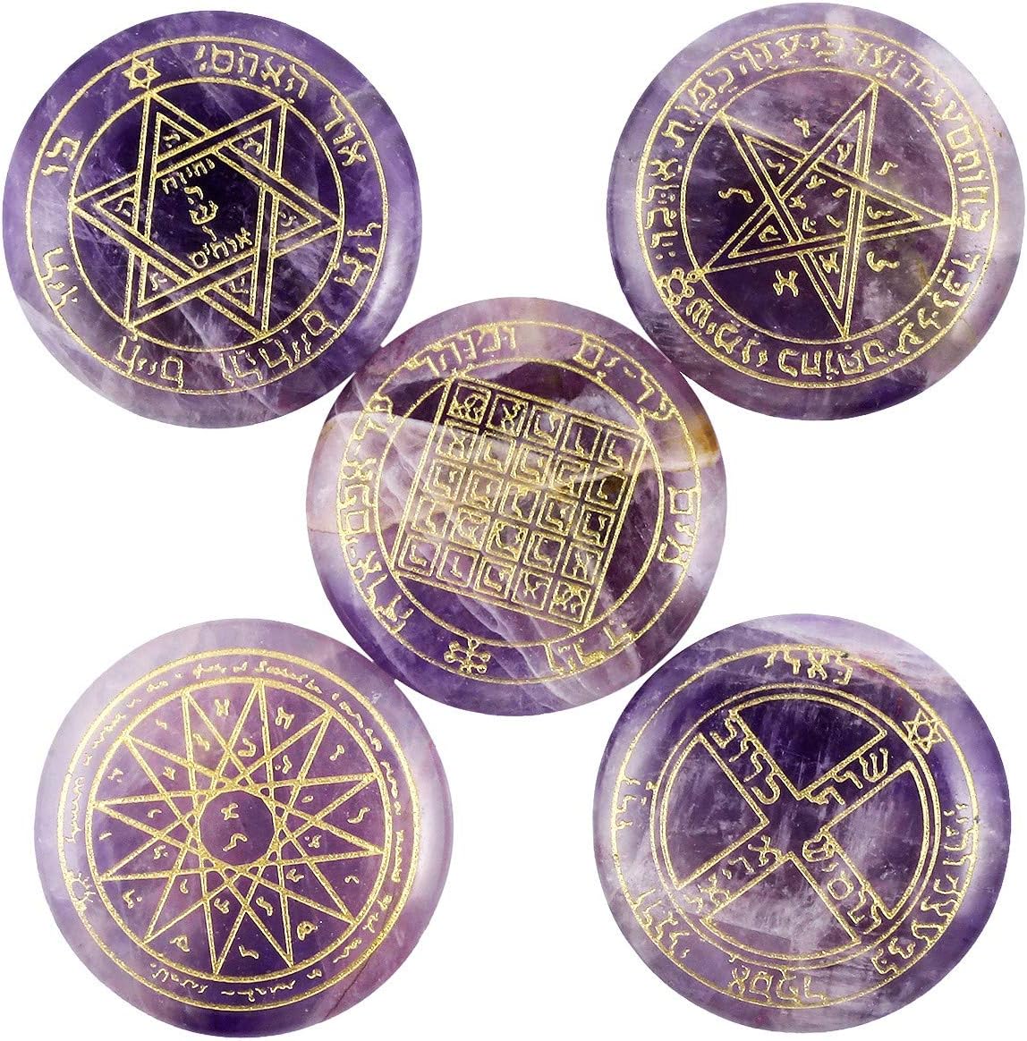 Amazon.com: SUNYIK 5 Pcs Healing Crystal Amethyst Witches Runes Stone ...