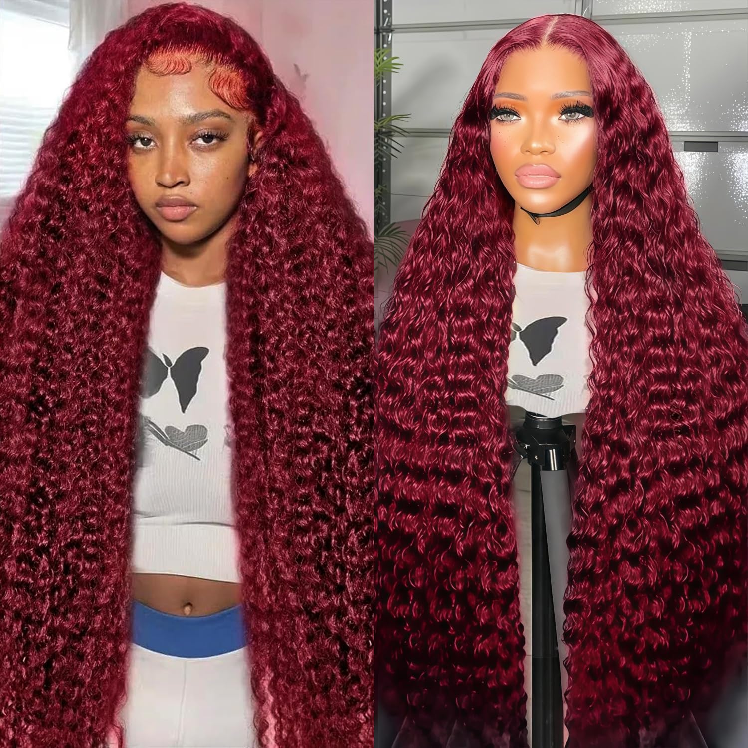 Amazon.com : Fuduete 30 Inch 99J Burgundy Deep Wave 13x6 Lace Front ...