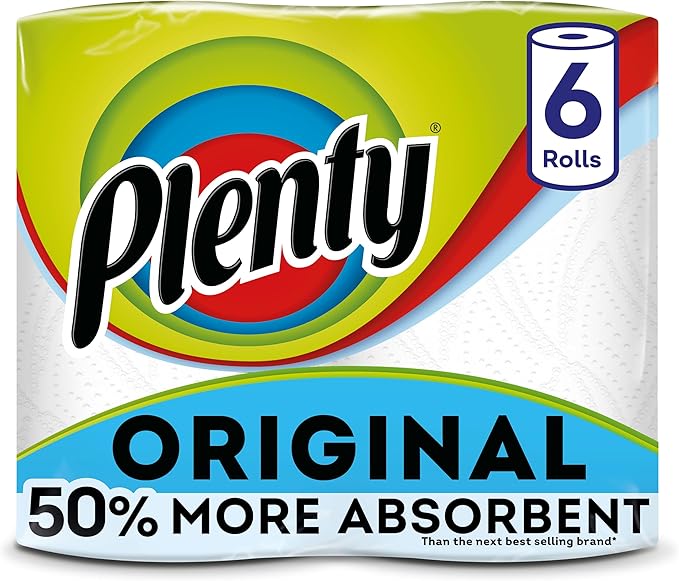 PLENTY Kitchen Towel, 6 White Rolls, 600 Sheets of Kitchen Roll, 2-Ply ...