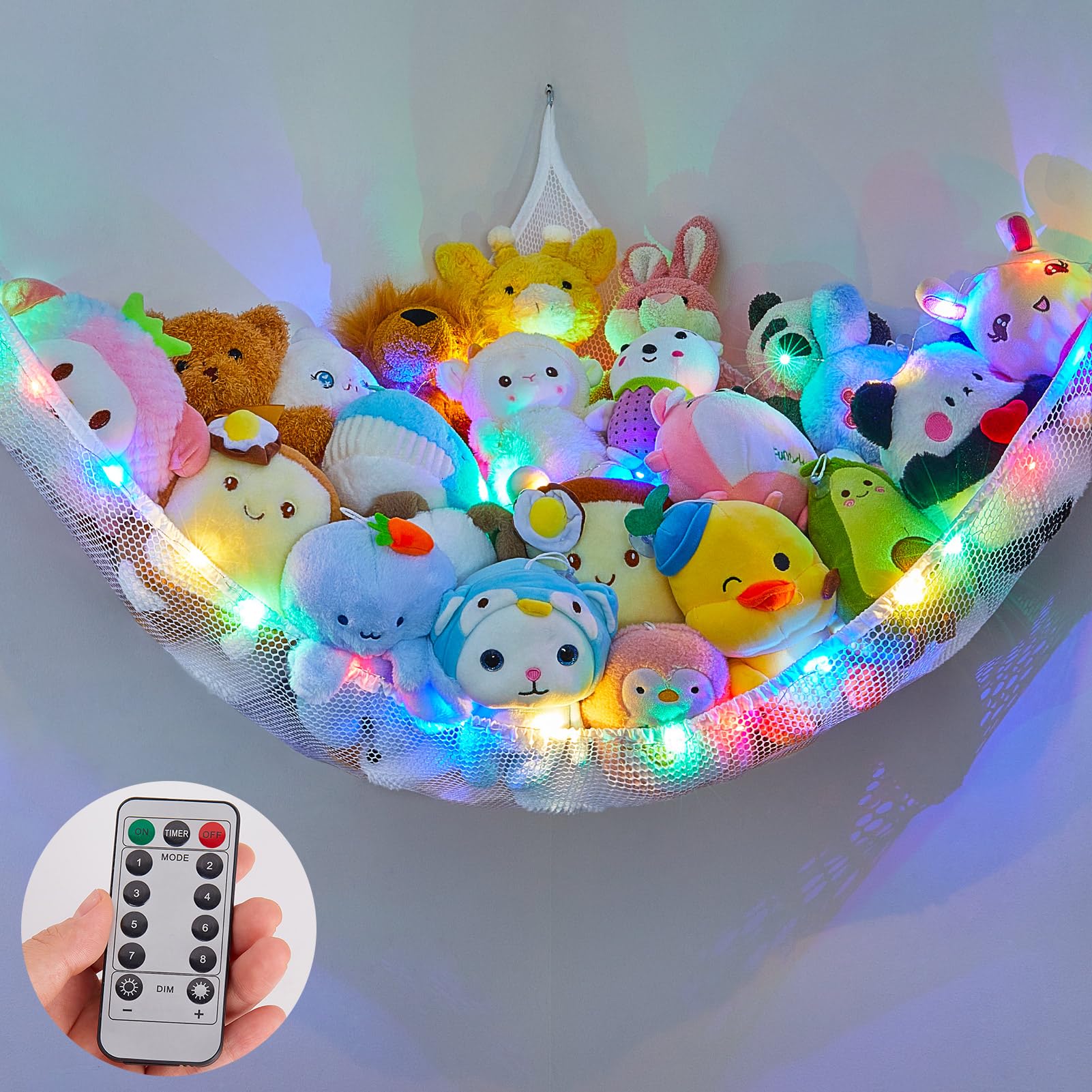 MHJY Toy Hammock Stuffed Animals Toy Storage Net with LED Light Large ...