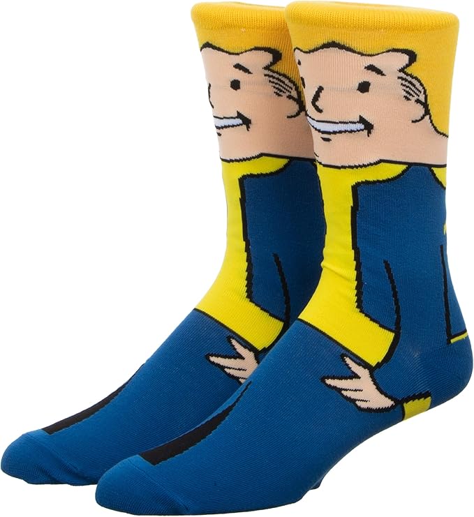 Amazon.com: Bioworld Fallout Vault Boy 360 Crew Socks, Blue & Yellow ...