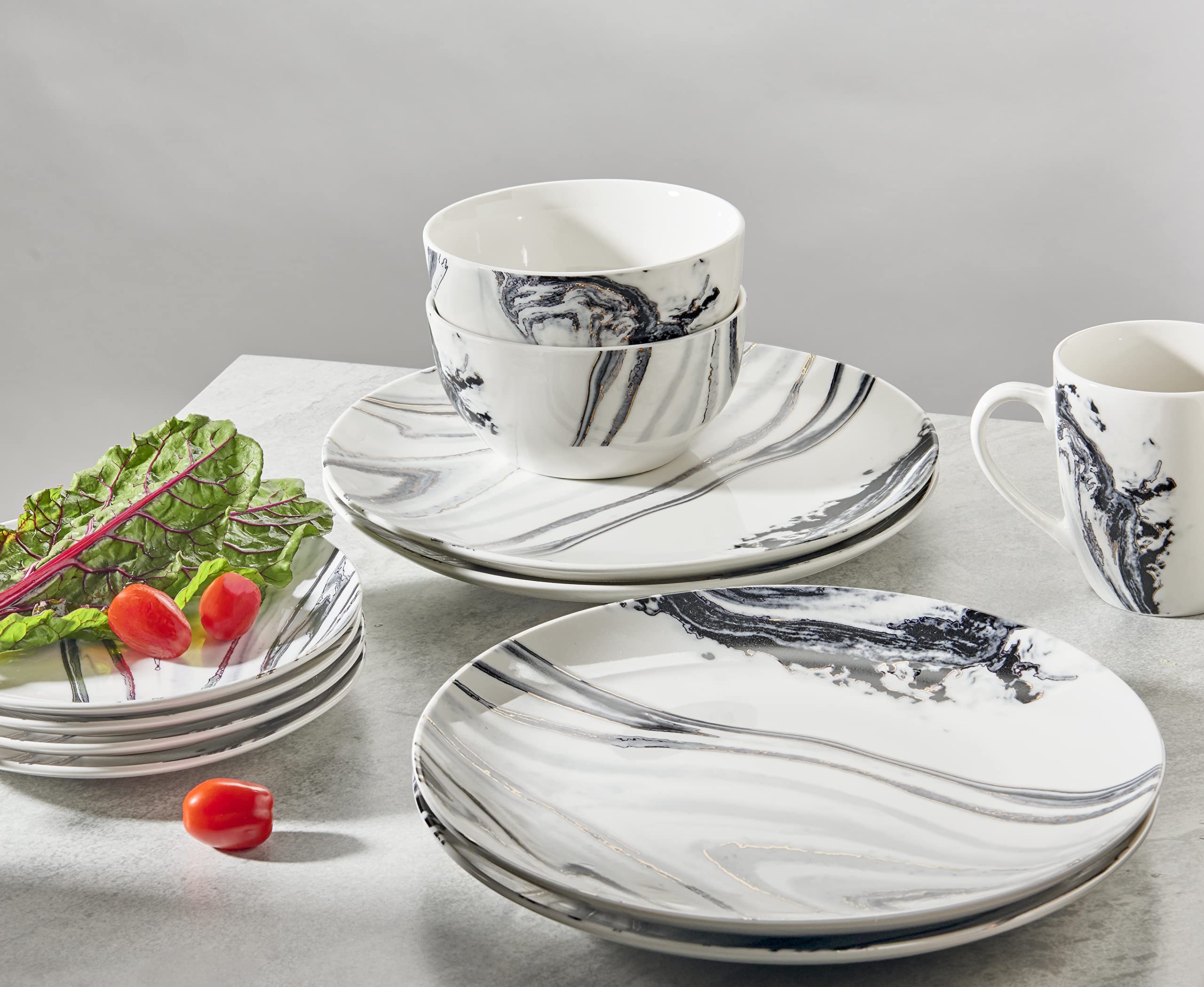 Marble Coupe Casual Dinnerware Set – 16-Piece Porcelain Dinner Party ...