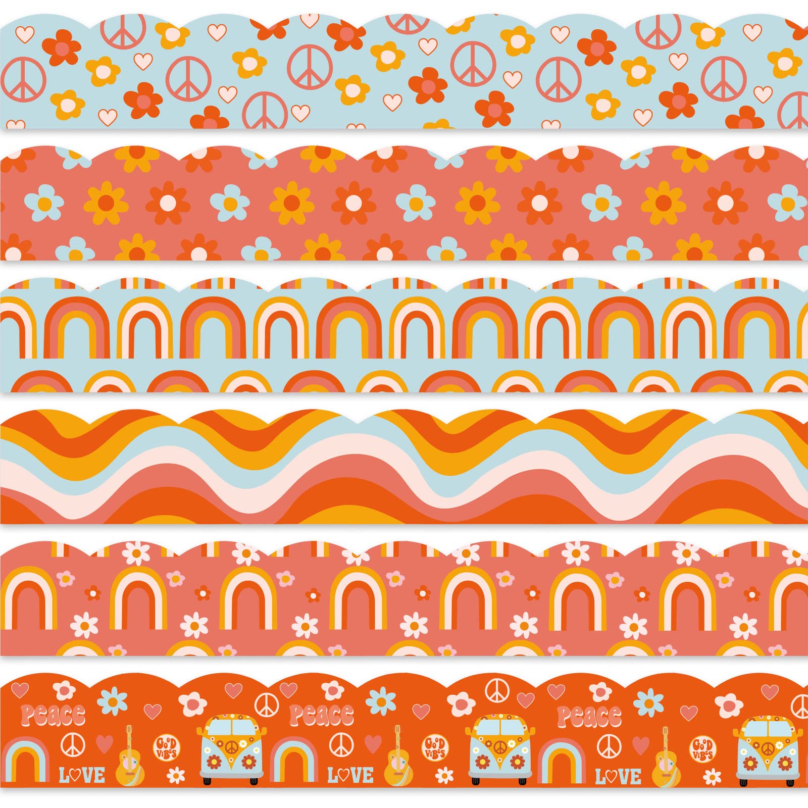 Amazon.com: Whaline 69Ft Retro Groovy Bulletin Board Borders Boho ...