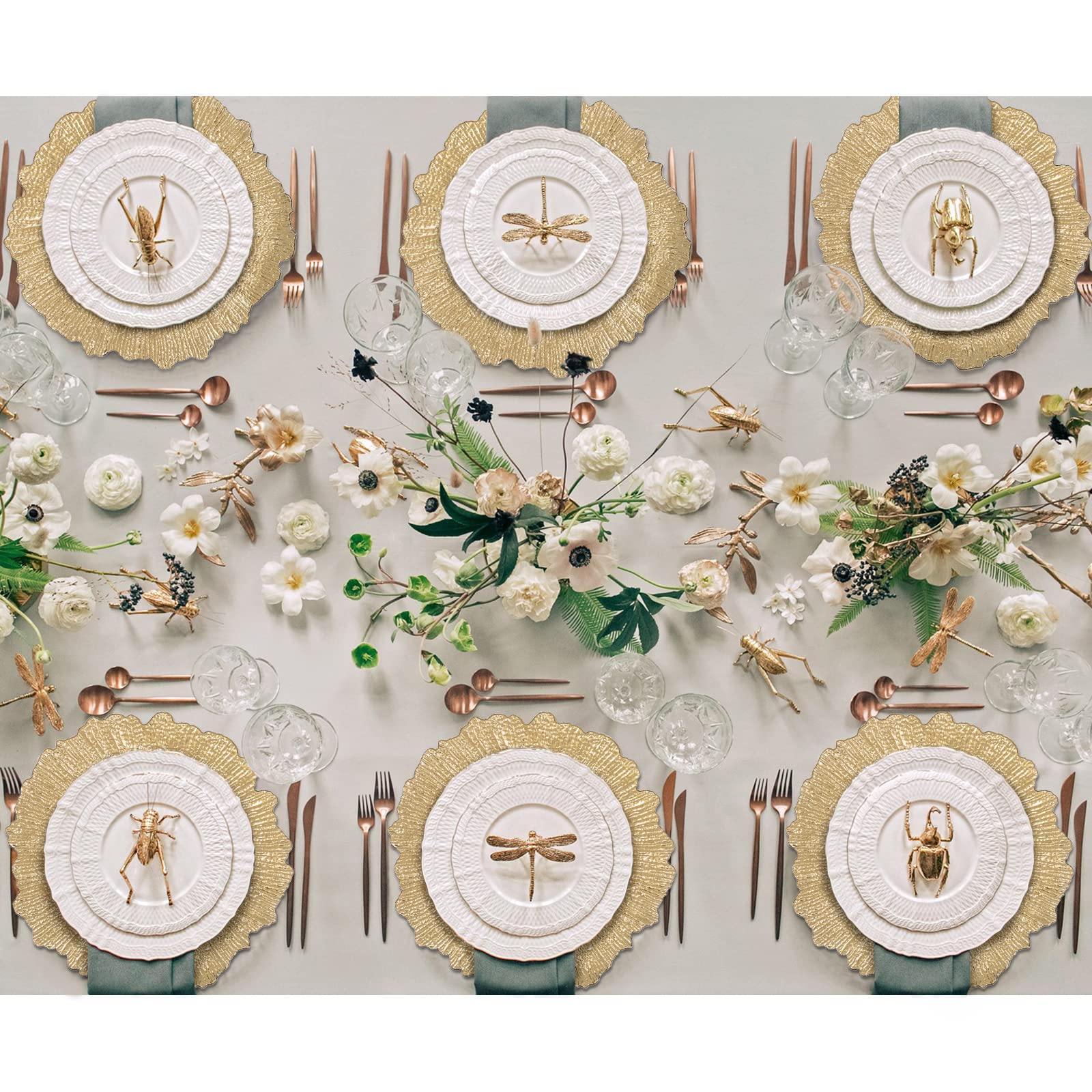 Snapklik.com : 13" Gold Charger Plates Set Of 8, Round Reef Chargers ...