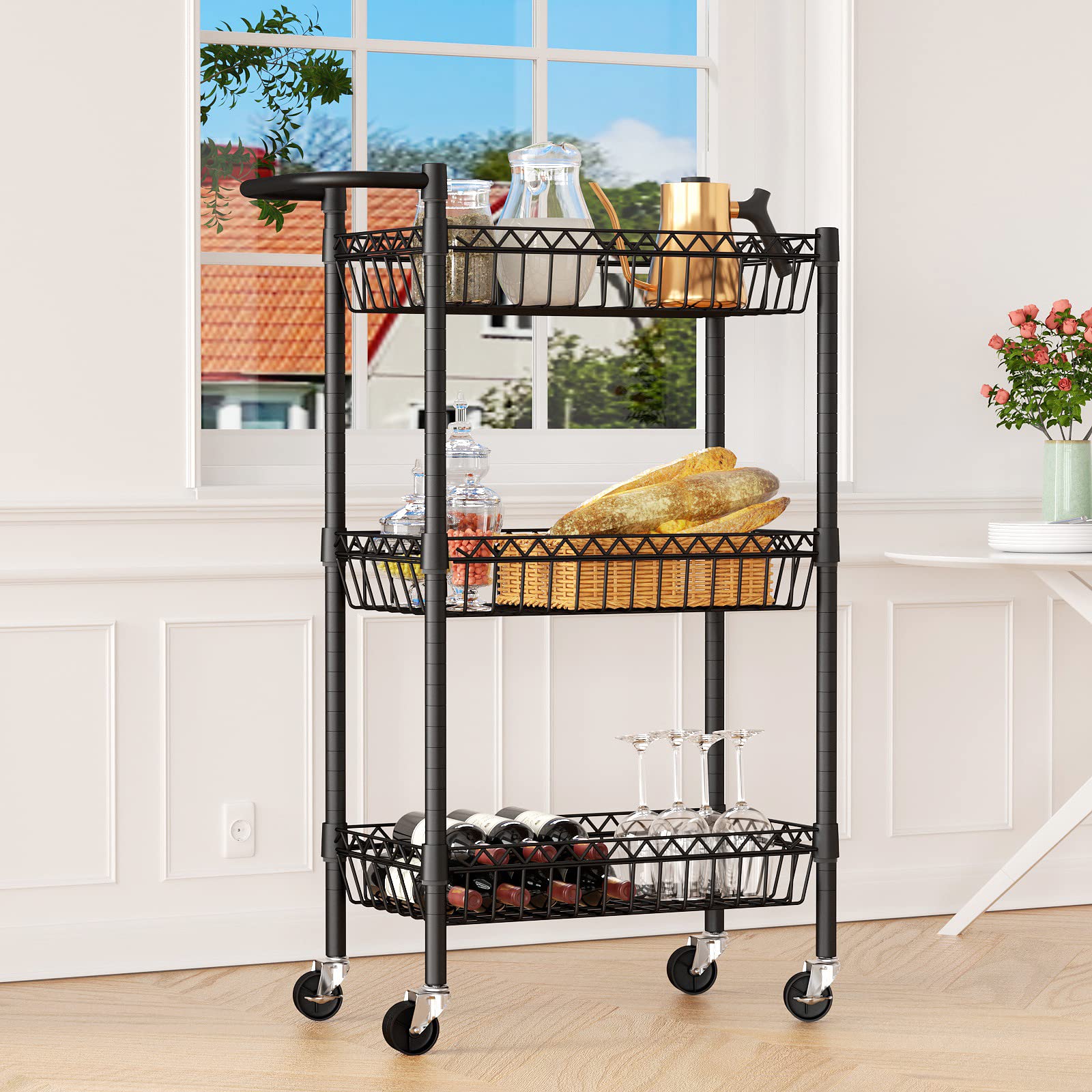 SINGAYE 3-Tier Utility Mesh Basket Cart with Handle,170LBS Load ...