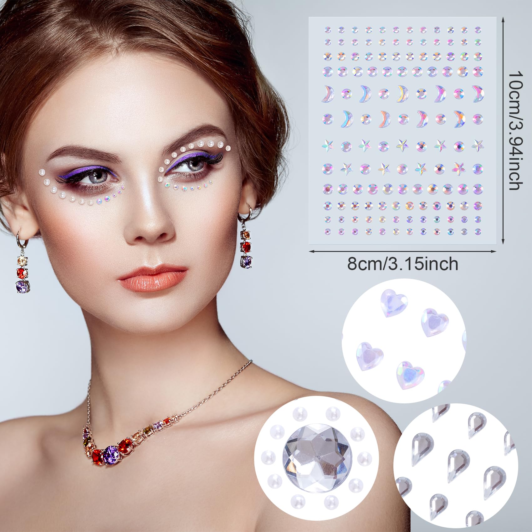 Snapklik.com : 6 Sheets Face Gems Stickers, Heart Jewelry Eye Stickers ...