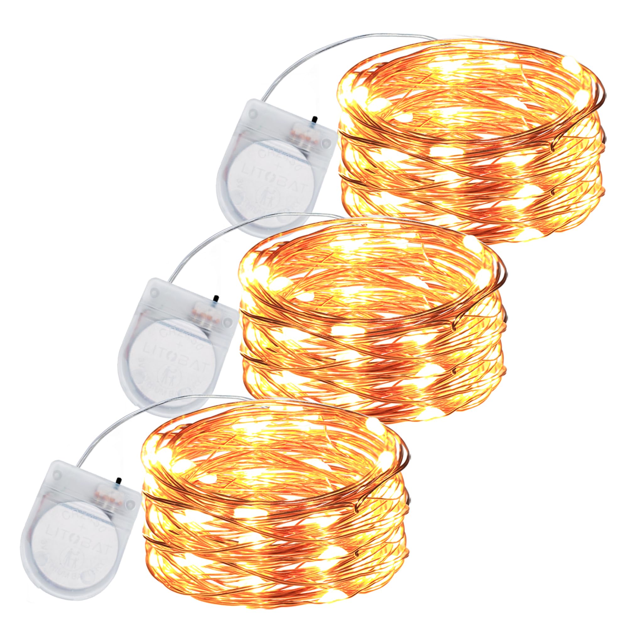 Upgraded 3 Pack 3m 30 Led Fairy Lights Battery Operated ,CR2450 Battery ...