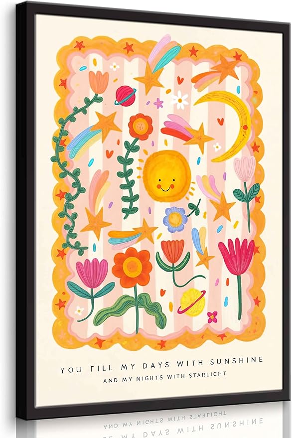 Amazon.com: Colorful Sun Nursery Wall Art Abstract Boho Floral Wall ...