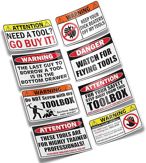 Amazon.com - Toolbox Warning Funny Sticker Pack Set (8pcs) Vinyl Decal ...
