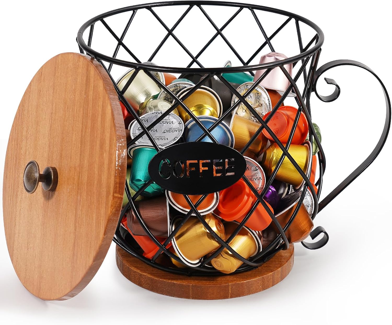 Coffee Pod Holder with lid, large Capacity Black wire K Cup Holder with ...