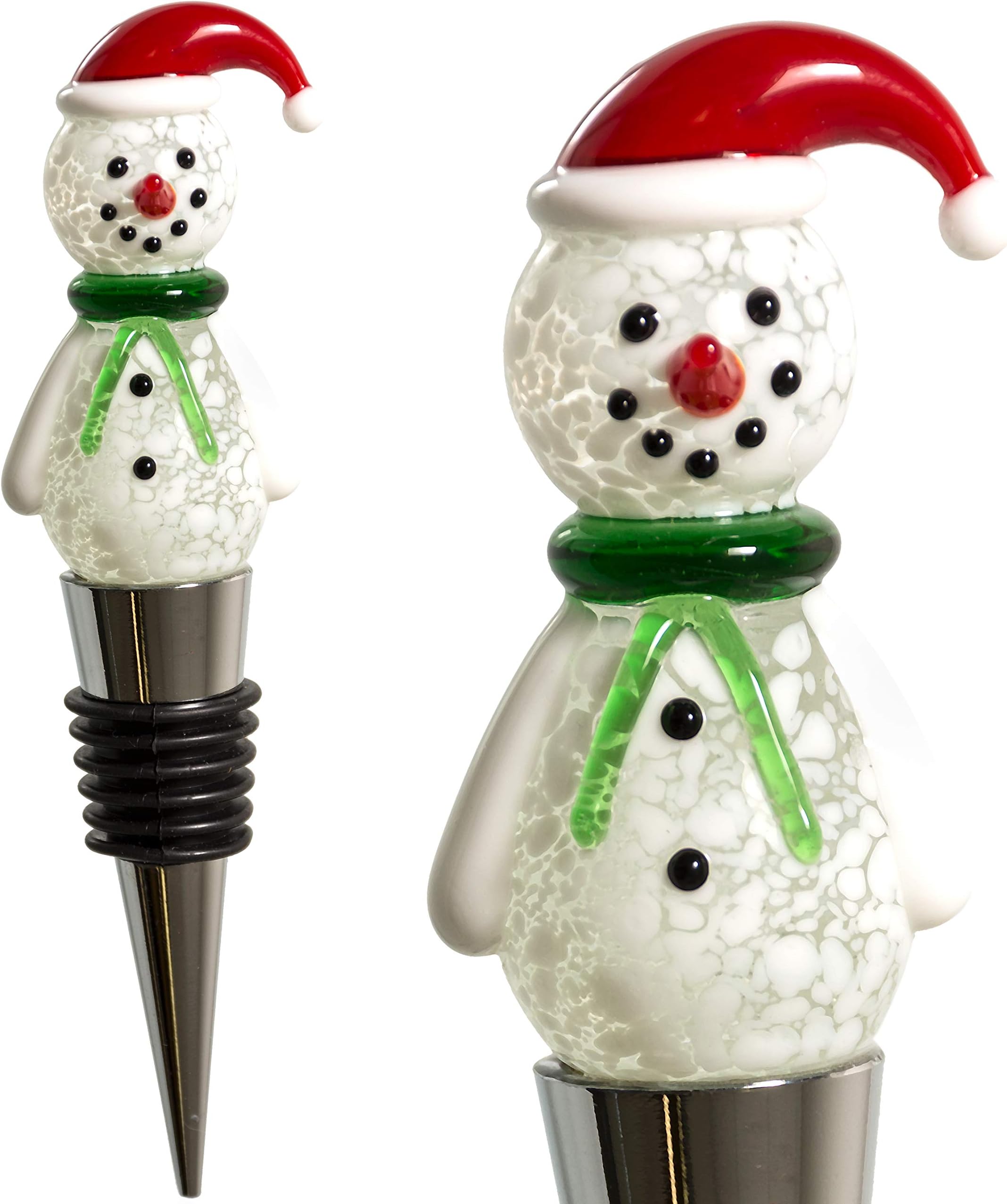 Amazon.com: Glass Santa Snowman Wine Bottle Stopper - Decorative ...