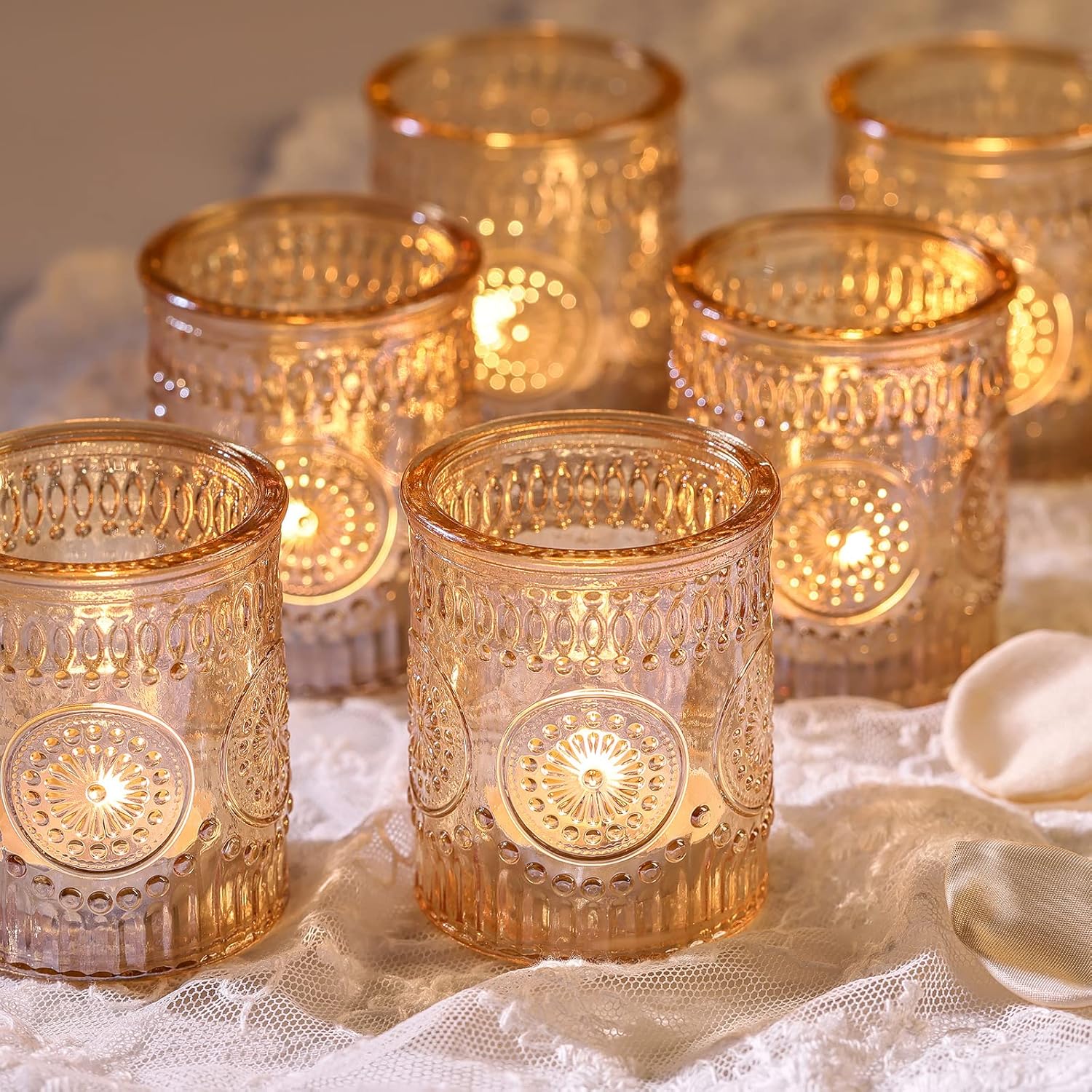 Amazon.com: Lanttu Gold Votive Candle Holder Set of 12, Glass Tea ...