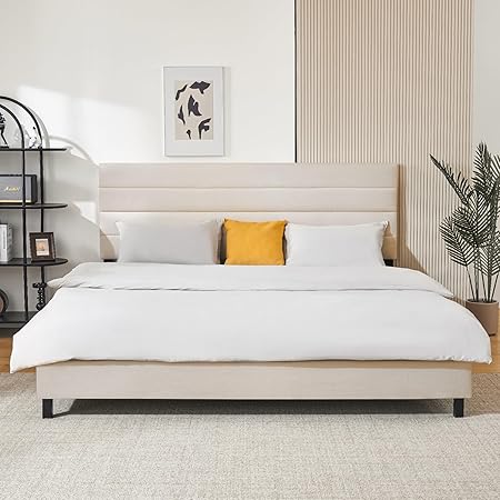Amazon.com: Furnihome king Bed Frame, Modern Upholstered Bed Frame king ...