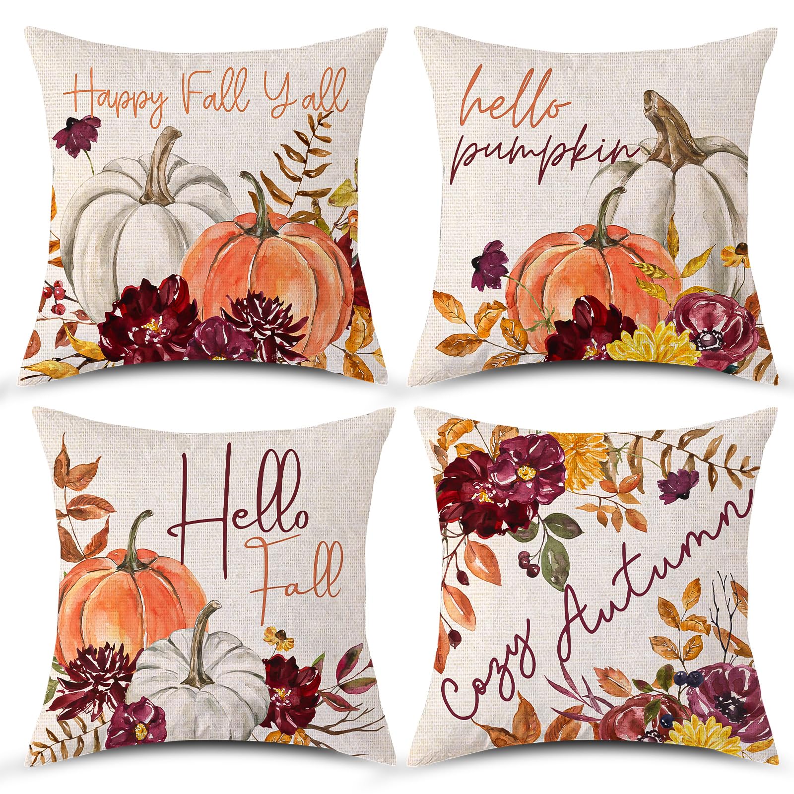 Fall Pillow Covers 18x18 Set of 4 for Thanksgiving Decor Pumpkin and ...