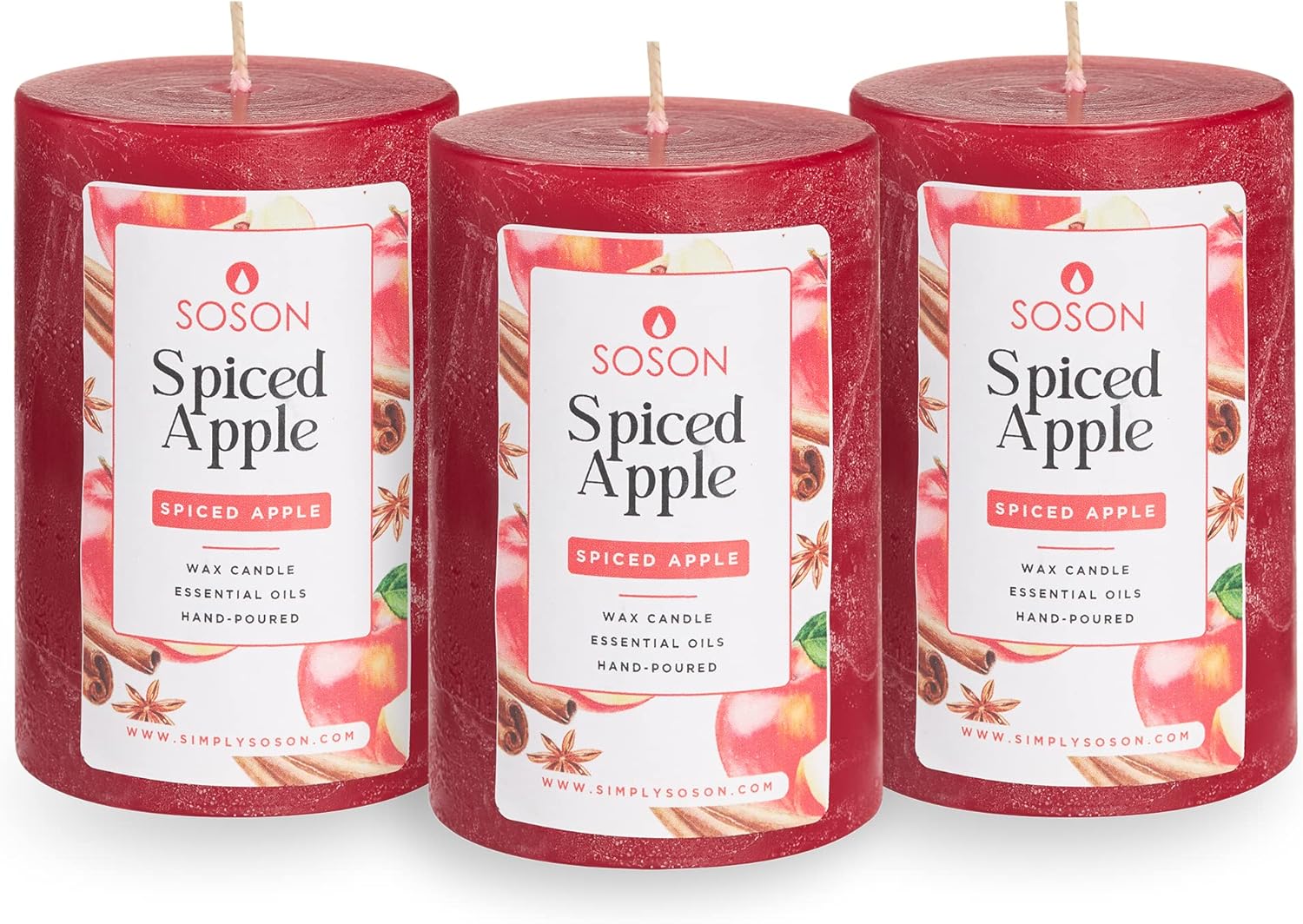 Amazon.com: Simply Soson 3x4 inch Spiced Apple Scented Candles - Cozy ...