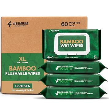 Amazon.com: Weemium Bamboo Wipes – Pack of 4 (240 XL Flushable Wipes ...