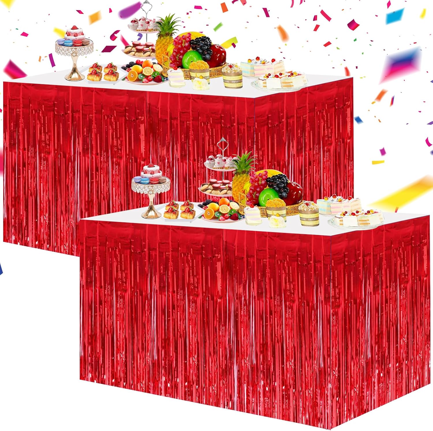 Amazon.com: BEISHIDA 2 Pack Red Table Skirts Party Decorations Metallic ...