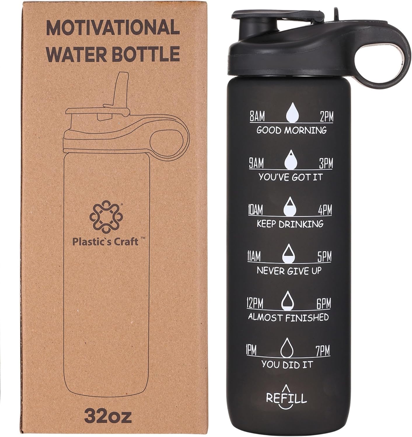 Botella de agua deportiva a prueba de derrames de 32 onzas – Botella de agua Tritan con pajita ...