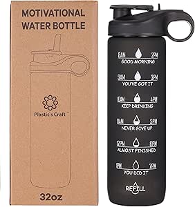 Botella de agua deportiva a prueba de derrames de 32 onzas – Botella de agua Tritan con pajita ...