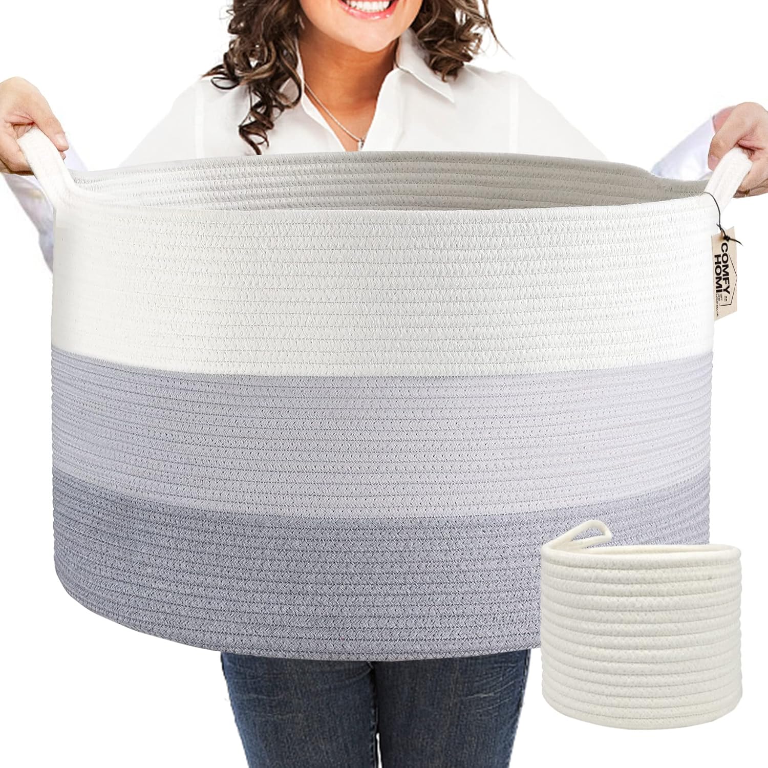 Amazon.com : COMFY-HOMI 2Pc XXXL Large Blanket Storage Basket 21''x21 ...