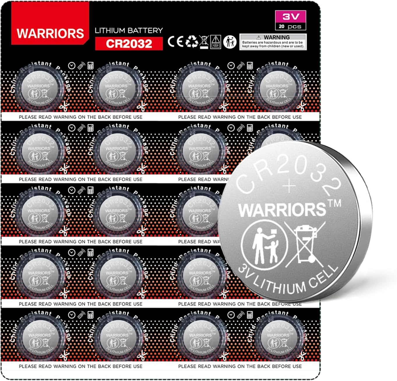 Warriors 20X 2032 CR2032 Batteries Coin Button Cell 3V 3 Volt Lithium ...