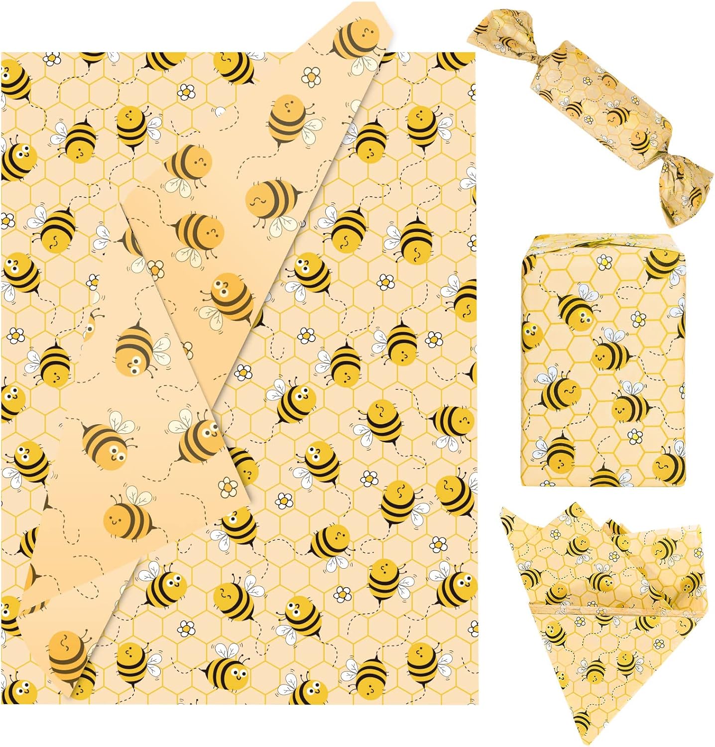 Amazon.com: Whaline 100 Sheet Bee Tissue Paper Cute Bee Honeycomb ...