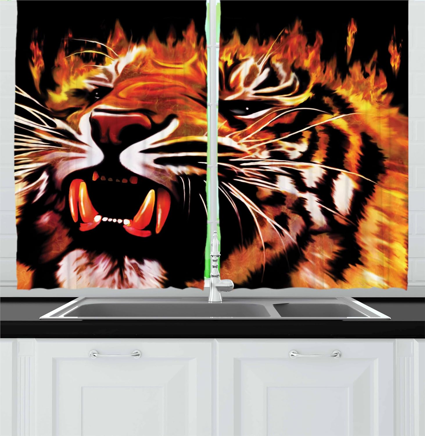 Amazon.com: Ambesonne Savannah Kitchen Curtains, Power Tiger Hunter ...