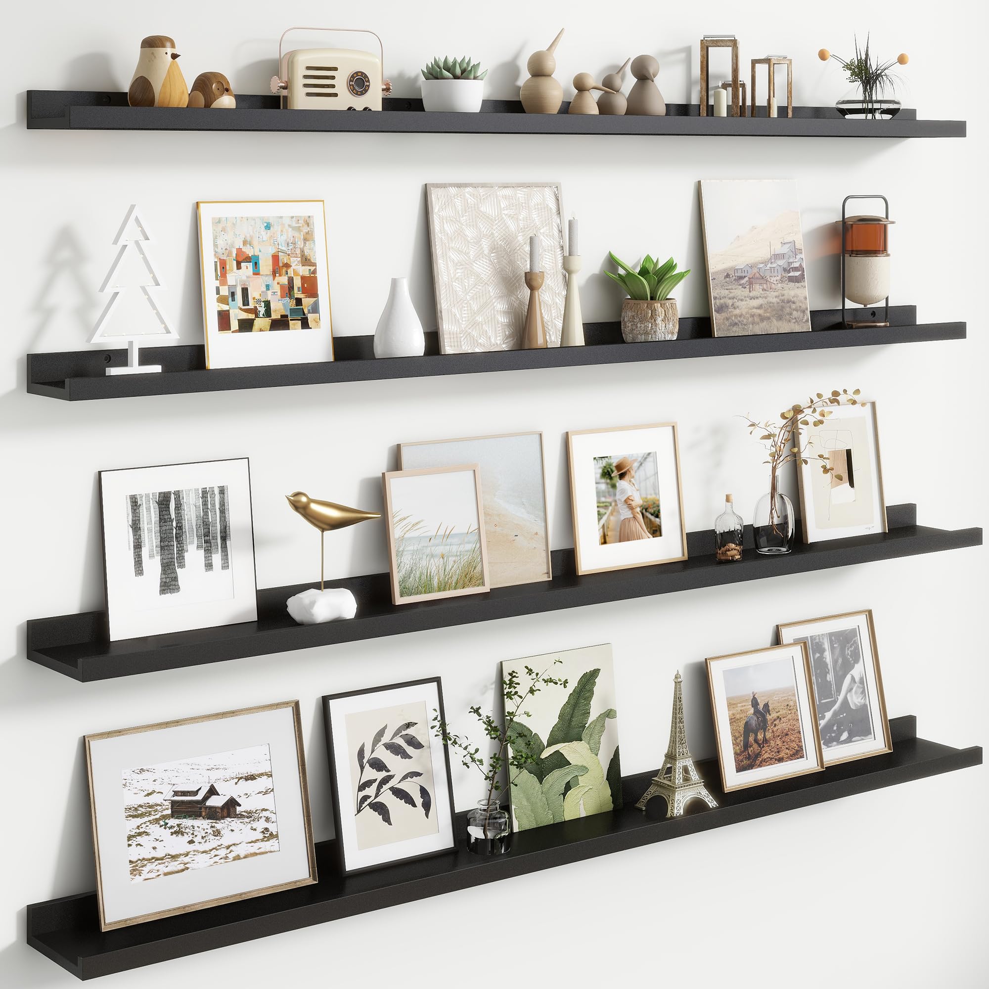 Amazon.com: Floating Picture Ledge Shelves for Wall Set of 4, 56 Inch ...