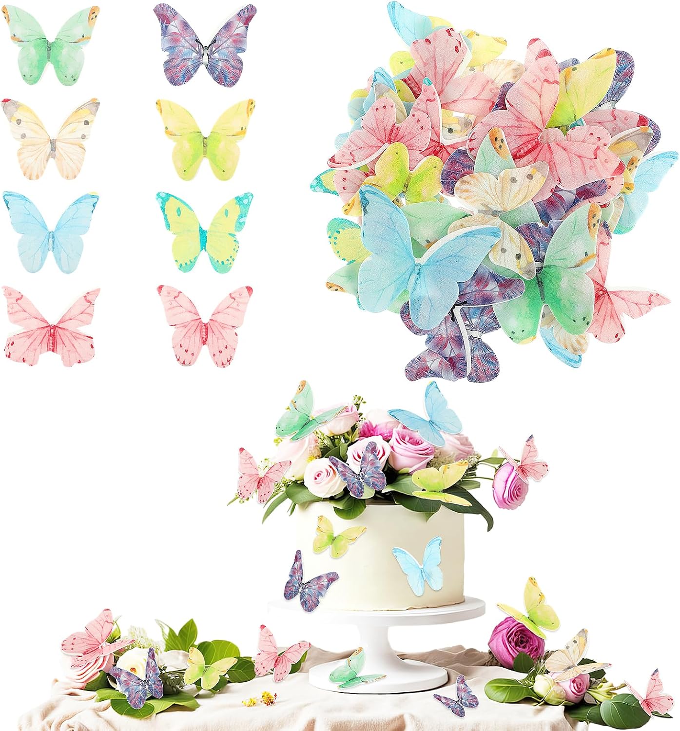40 pcs Butterfly Cake Decorations Cupcake Toppers Rice Paper Candy Cake ...
