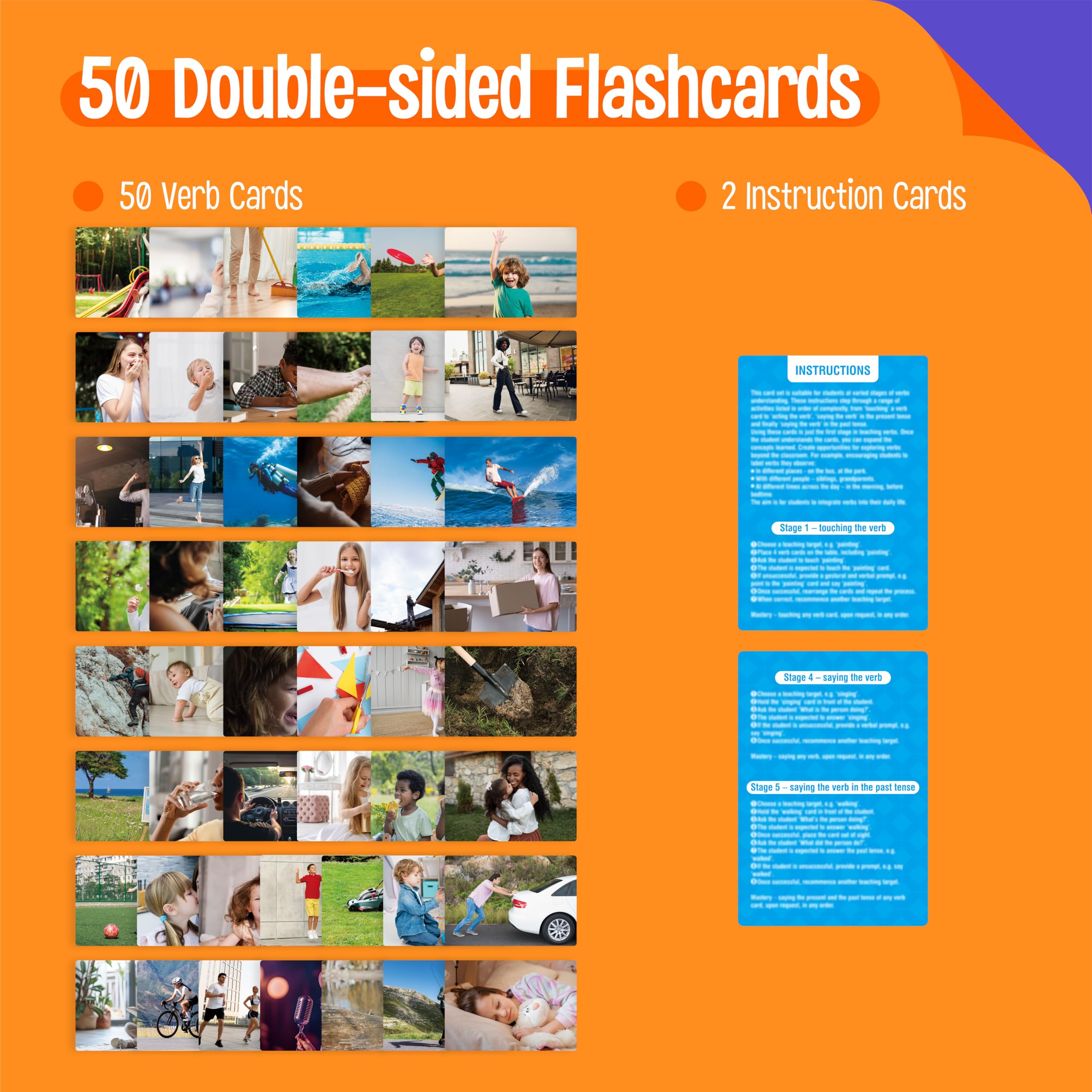 Snapklik.com : 50 Verb Flashcards, Picture & Word Cards Action Language ...