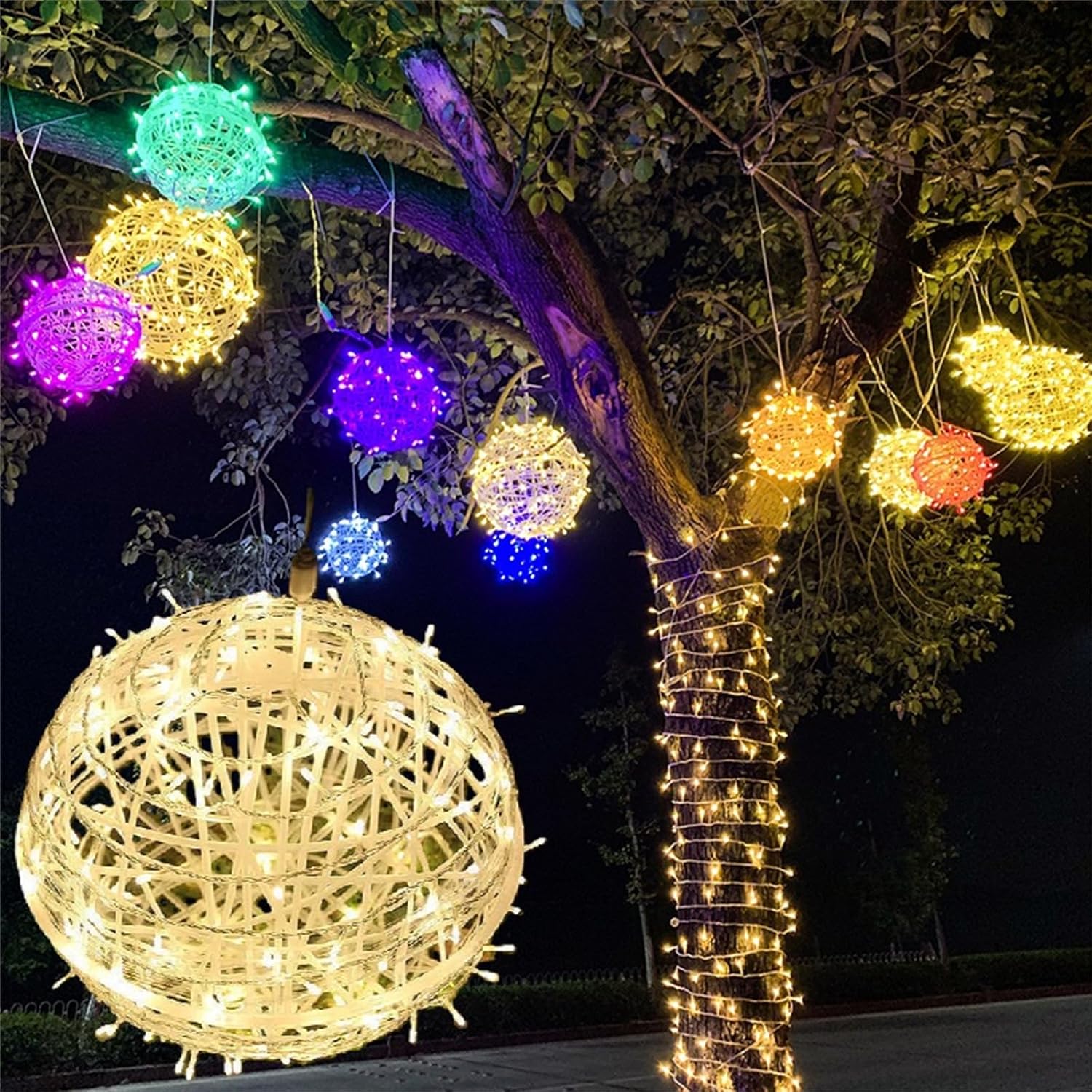 Amazon.com: CADOES LED Rattan Ball Lights Outdoor Waterproof Hanging ...