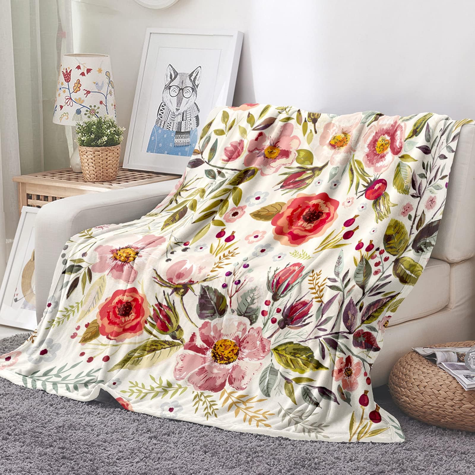 Amazon.com: Aldopein Retro Green Flower Throw Blanket for Bed Living ...