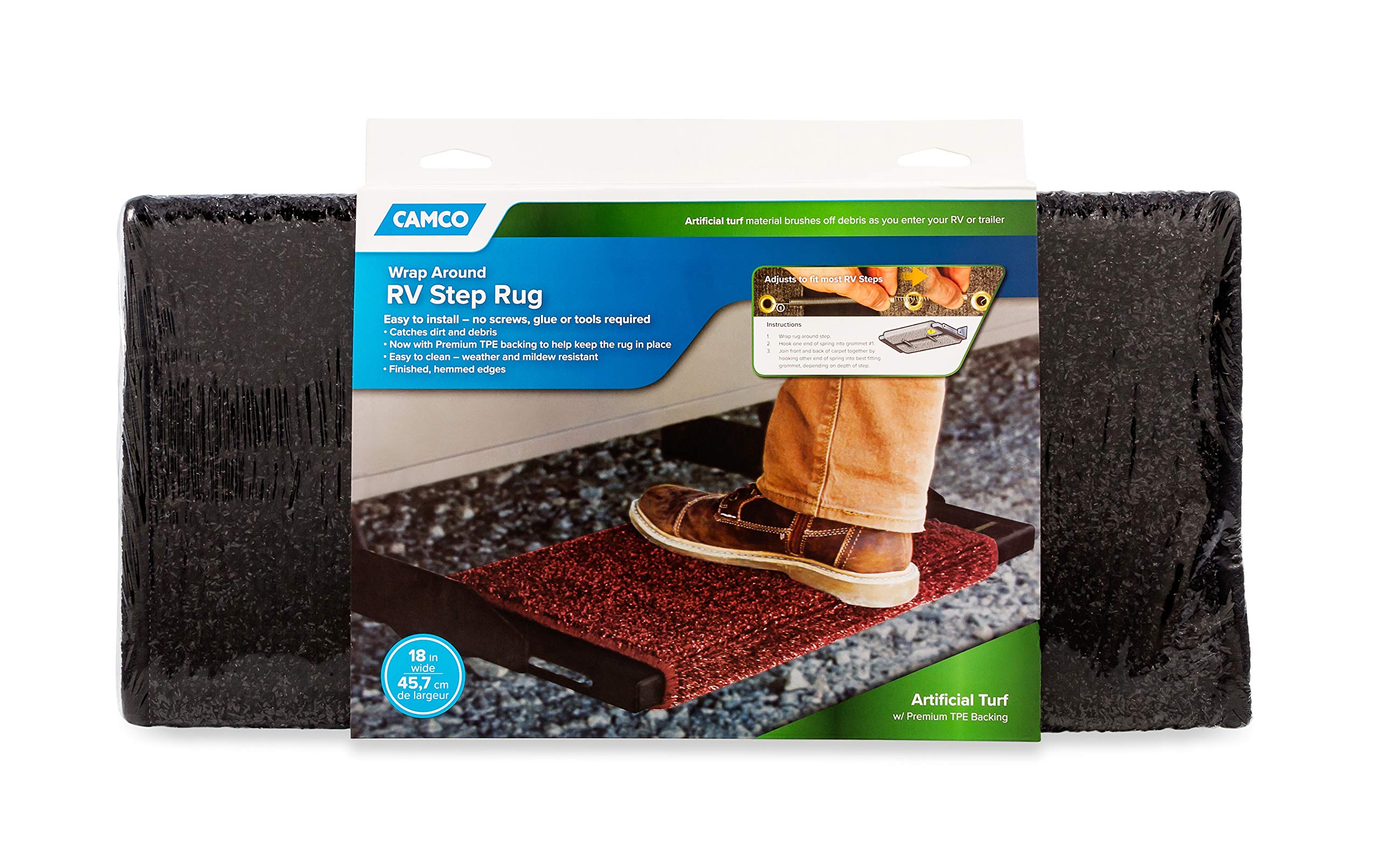 Amazon.com: Camco 42915 Black Premium Wrap Around RV Step Rug (Turf ...