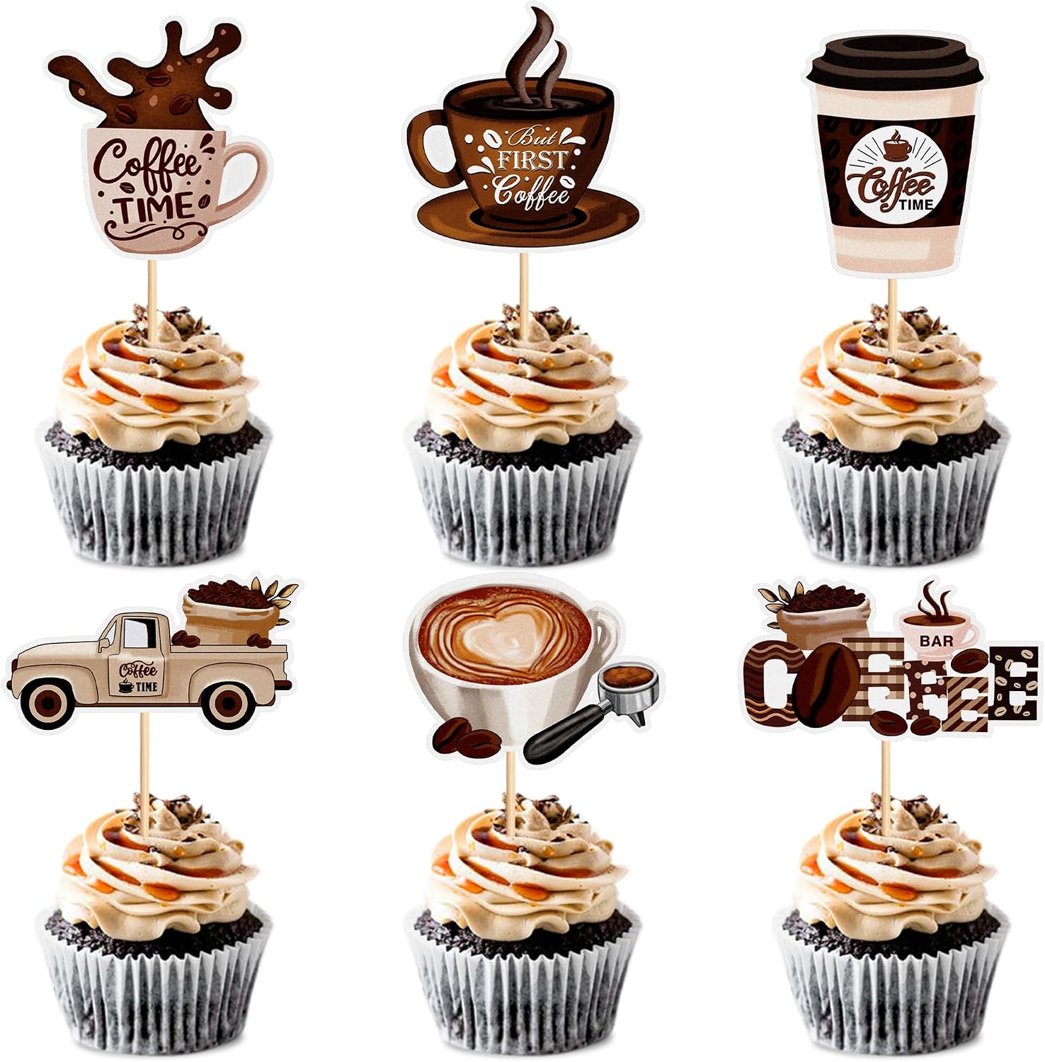 Amazon.com: Ercadio 30 Pack Coffee Bar Cupcake Toppers Picks for Coffee ...