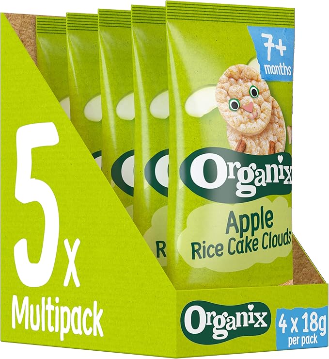 Organix Apple Organic Rice Cake Clouds Finger Food Snack 7+ Months 4 x ...