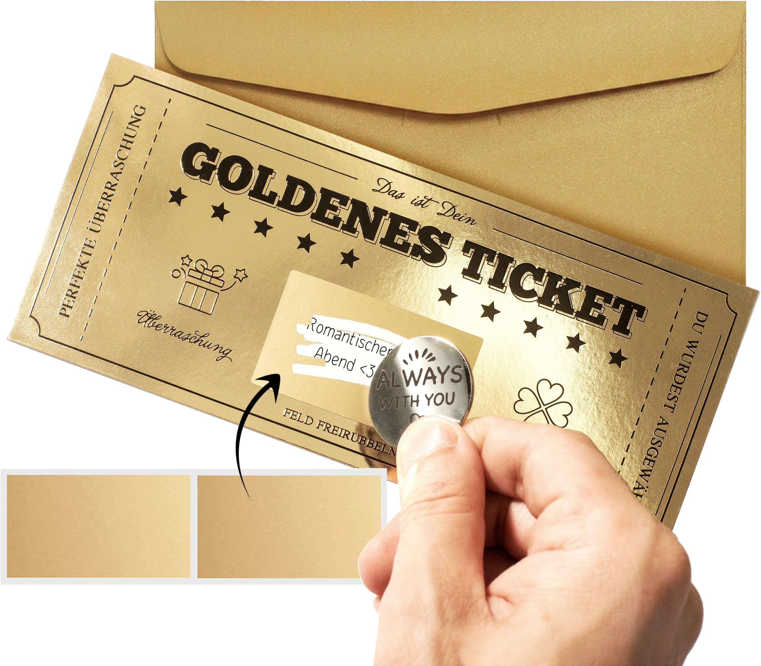 Goldenes Ticket, Gutschein zum Selber Ausfüllen mit Rubbellos Umschlag ...
