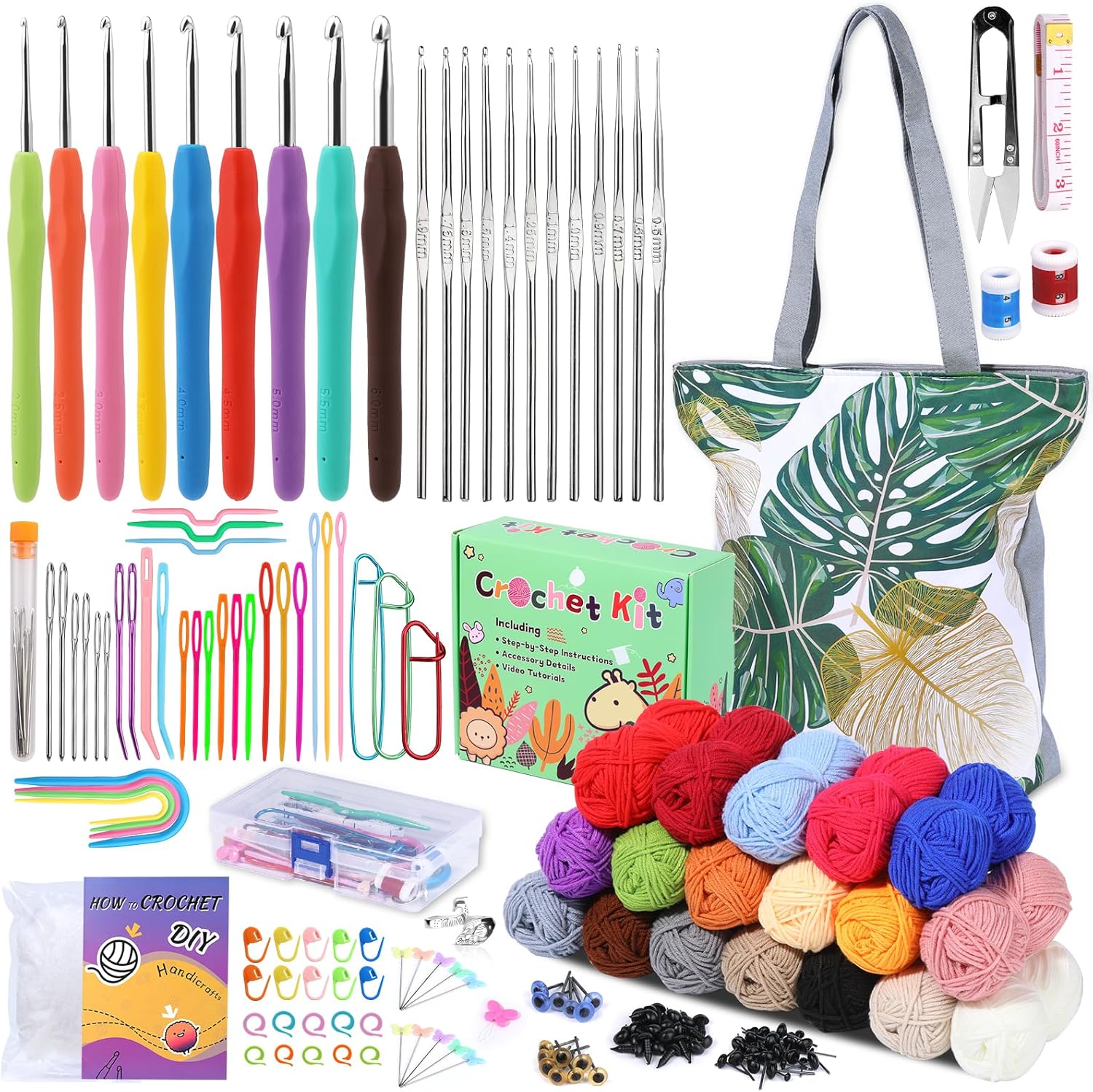 Amazon.com: UzecPk 144PCS Crochet Kit for Beginners, Knitting Kit ...