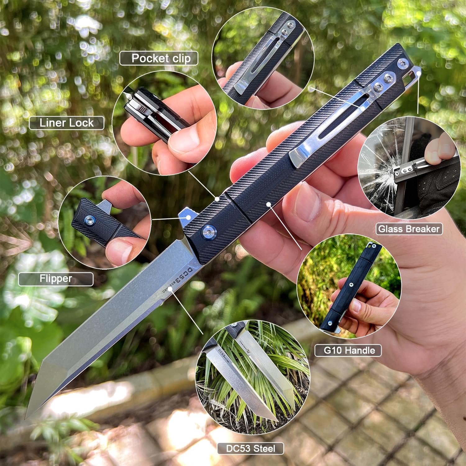 Snapklik.com : FORESAIL Flipper Pocket Folding Knife,DC53 Steel Blade ...