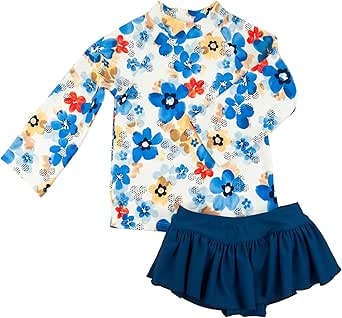 Amazon.com: Floatimini Little Girls' Watercolor Floral Print Rash Guard ...