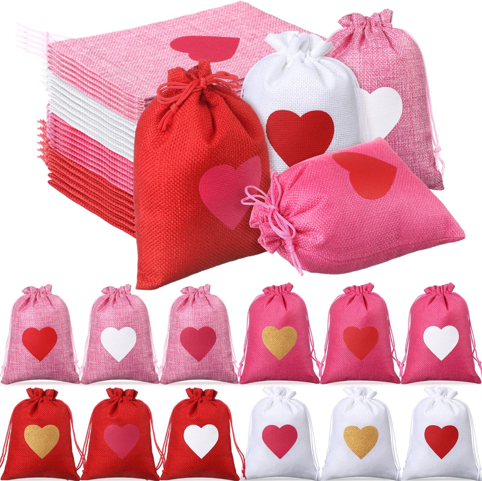 Amazon.com: Sweetude 36 Pcs Valentine's Day Gift Bags Satin Drawstring ...
